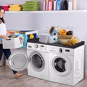 Washer Dryer Countertop with Non-Slip Pad, Multi Layer Solid Wood Washer and Dryer Countertop with Edge Rails for Laundry Room Storage and Organization, 27.5" W x 54" L(Black)