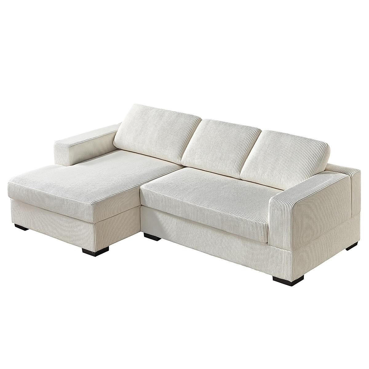 AMERLIFE 96 Inch Oversized Sectional Sofa, Modern Couch with Chaise, Comfy Sofa Couch with Left Chaise, White Corduroy Sofa