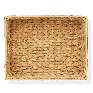 Casafield Set of 4 Water Hyacinth Pantry Baskets, 10" x 13" x 5", with Chalkboard Labels and Chalk Marker - Natural, Woven Storage Bin Organizers for Kitchen Shelves