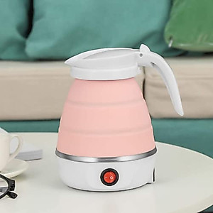 Travel Collapsible Electric Kettle with Collapsible Cup - Portable Foldable Small Electric Kettle with Quick Boiling Water Tech, BPA Free, 110V Voltage, US Plug, 600ML (Pink & Pink)