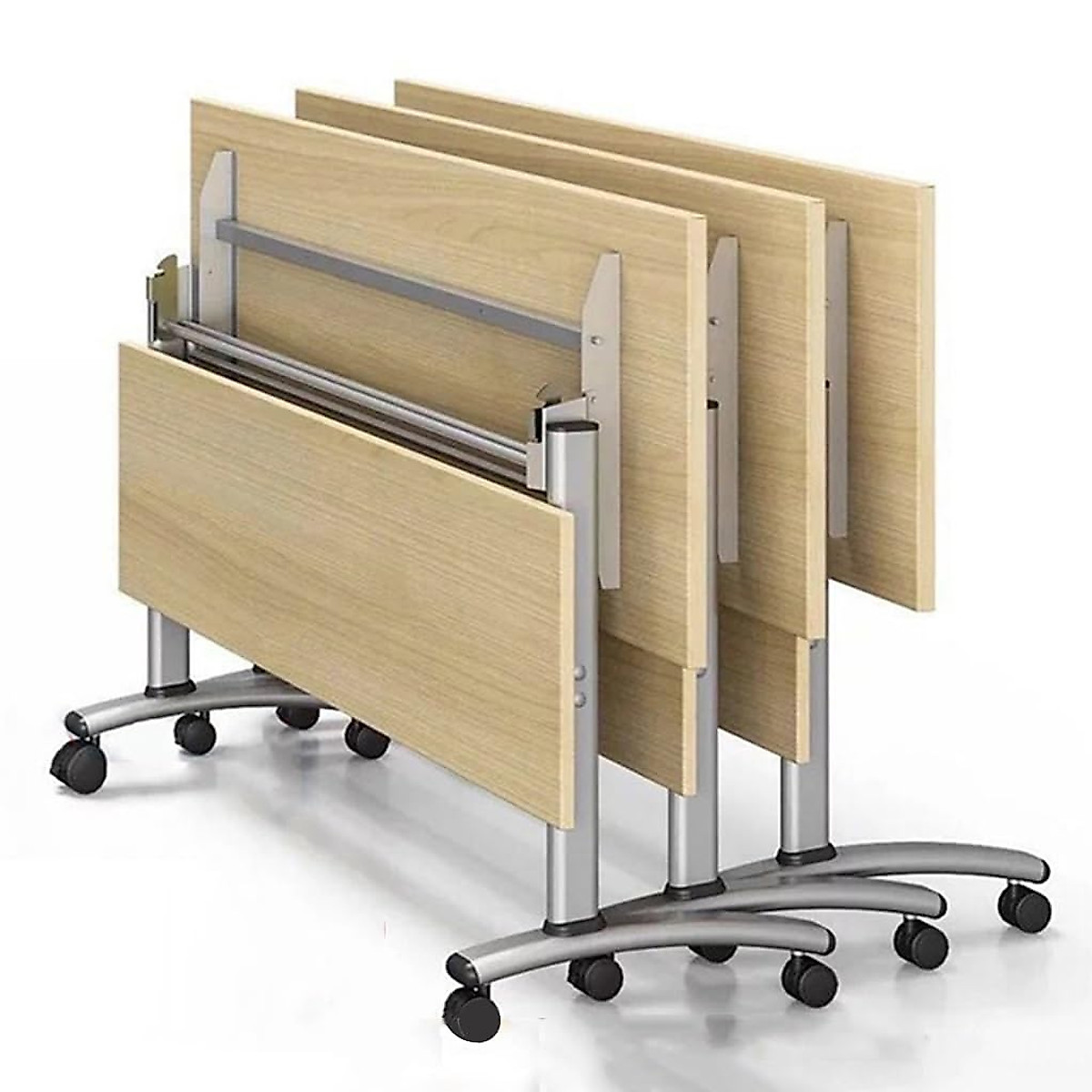 3 pcs Flip Top Mobile Training Table, Foldable Meeting Table for Conference Rooms,Training Rooms,Media Centers,Classrooms, with Lockable Wheels (Color : Wood, Size : 120 * 60 * 75cm)
