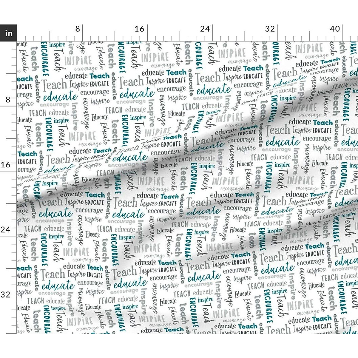 Spoonflower Fabric - Educate Inspire Gray Teal School Typography Education Teacher Mentor Printed on Petal Signature Cotton Fabric Fat Quarter - Sewing Quilting Apparel Crafts Decor