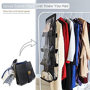 EsLuker.ly 2Pcs Hanging Purse Bag Organizers with 8 Large Easy Access Pockets, Premium Clear Handbag Storage Holder Space Saving Organizer System for Closet Wardrobe (Black)