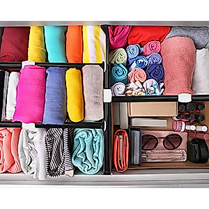 12 Pcs Drawer Dividers Organizer Adjustable Separators 4" High Expandable from 11"-17" Drawer Organization Separators Dresser Drawer Organizers Divider for Clothes Closet Kitchen Clothing Bedroom