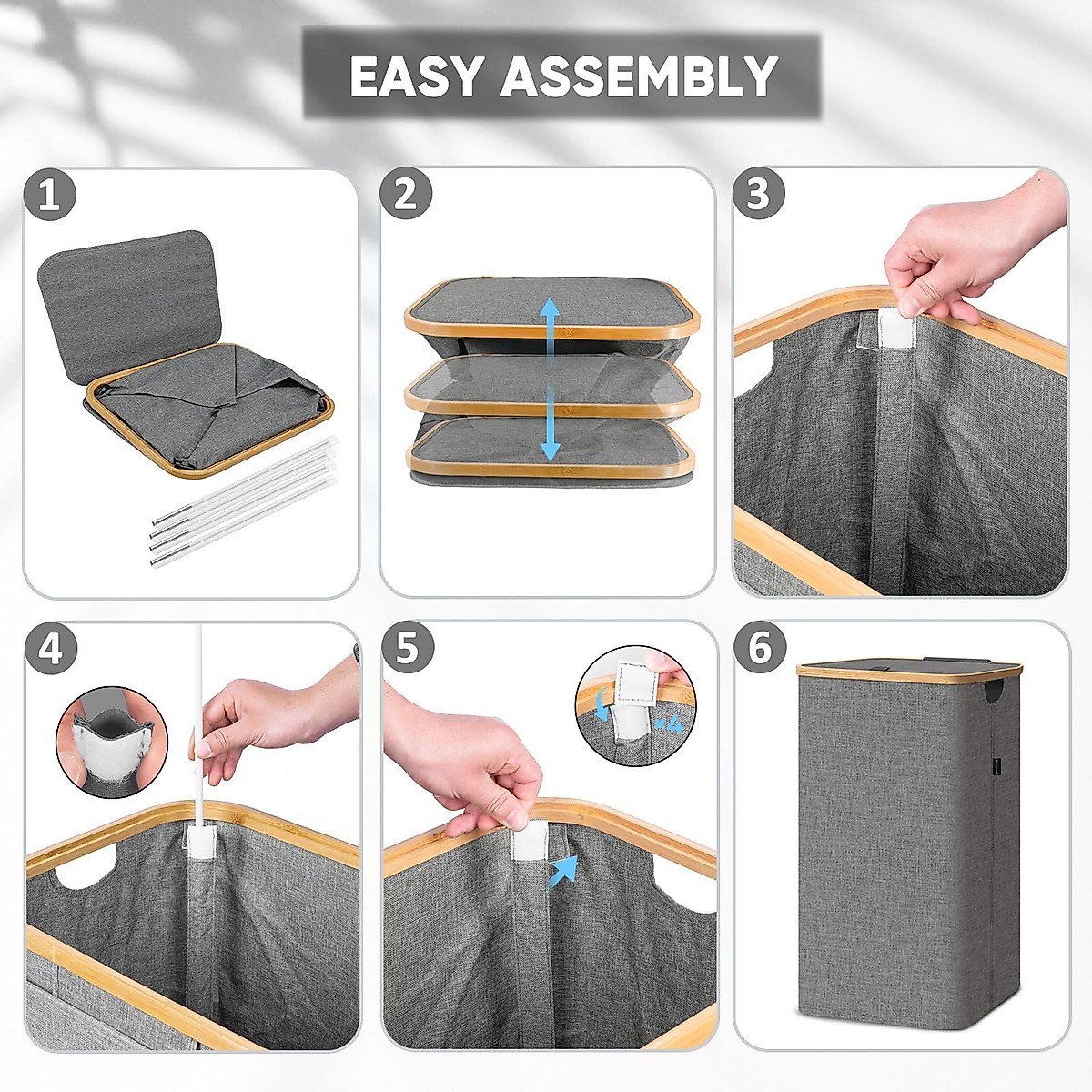 BALEINE Laundry Hamper with Lid, Tall Laundry Baskets with Bamboo Pull Handles, Large Laundry Bin with Internal Support (26 Gal/100L, Beige)