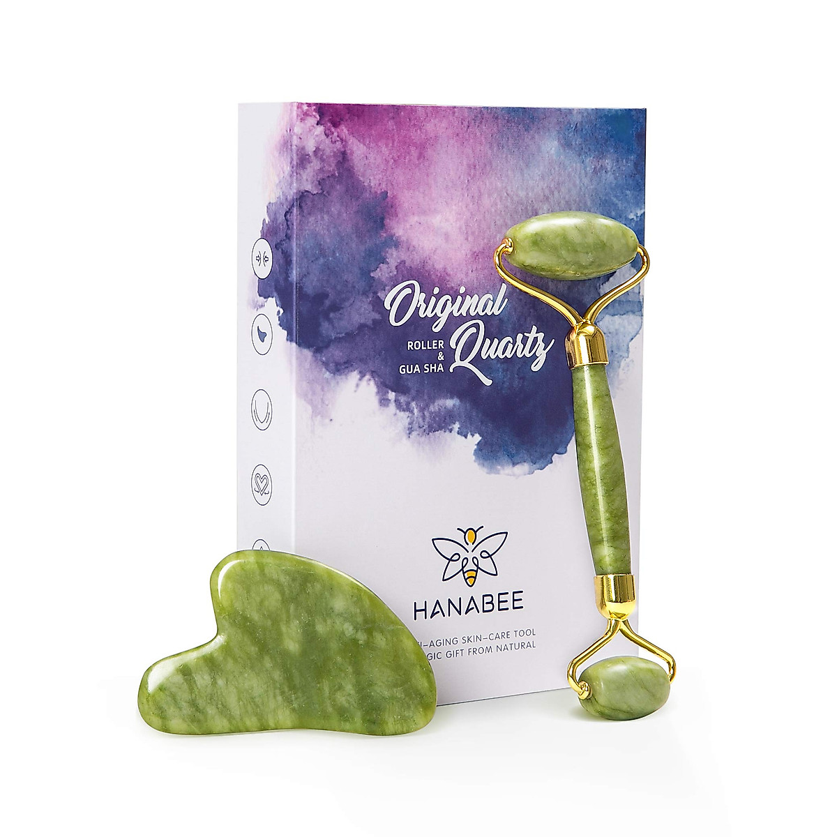 HANABEE Authentic Jade Roller for Face Gua Sha Facial Tools Face Roller Skin Care Facial Roller for Puffiness -Jade