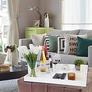 MIKINEE 22×22 Inches Glossy White Acrylic Sturdy Serving Tray Decorative Ottoman Coffee Table Trays Water Proof Bed Tray Counter Top Organizer