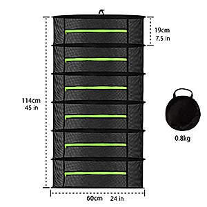 Shencai Herb Drying Net Rack,4 or 6 Layers Mesh Hanging Plant Dry Net for Drying Beans, Herbs, Food, Plants, Petals /Green Zippers Hydroponics，Bonus Hook (6 Layers)