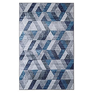 Zacoo Abstract Area Rug, Geometric Diamond Lattice Rug Moroccan Modern Area Rug Bedroom Rug Low Pile Small Throw Carpet for Living Room Dining Room Nursery, Navy/Grey, 4 x 6 Feet