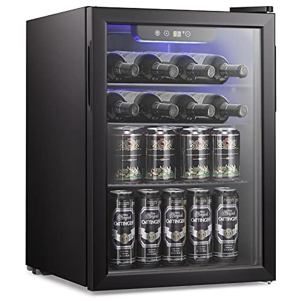 Antarctic Star 2.6cu.ft Wine Cooler/Cabinet Beverage Refrigerator Small Mini Wine Cellar Fridge Beer Soda Clear Front Glass Door Quiet Operation Compressor Adjust Temperature Freestanding Black