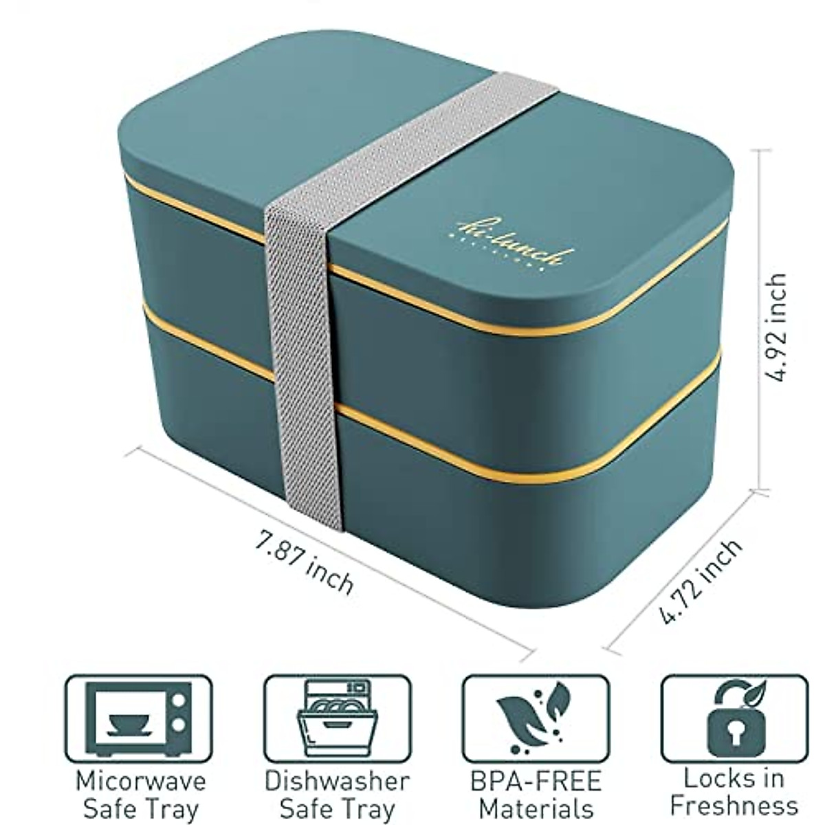 Bento Lunch Box - All-in-One Stackable Japanese Bento Box - Leakproof Eco-Friendly Meal Prep Containers for Men Women, Microwave and Dishwasher Safe,Easy Wash (Blue)