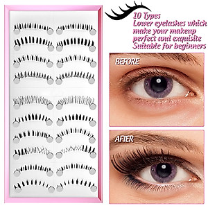 20 Pairs False Eyelashes, Top and Bottom Lashes Set, Wispy Mink Lashes Lower Lashes, Faux Mink Anime Lashes Reusable Lashes for Cosplay with Eyelash Applicator