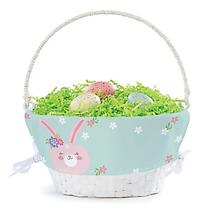 Personalized Girl Bunny Easter Egg Basket with Handle and Custom Name | Pink Easter Basket Liners | White Basket | Woven Easter Baskets for Kids | Customized Easter Basket | Gift for Easter