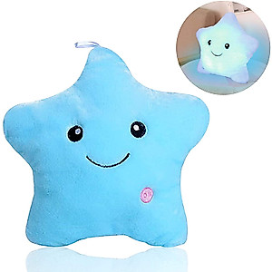 KAHEAUM Cute LED Night Light Up Throw Pillow Inserts Star Stuffed Animals Plush Toys for Kids Children’s Day Gift Son Daughter Girls Boys,Decorative Blue Throw Pillows for Couch,Sofa,Bed,Room,Office