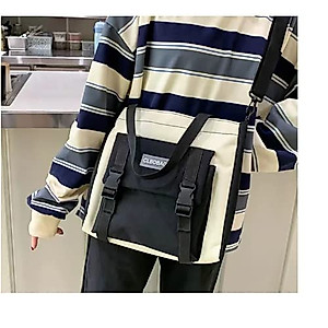 Teslawi kawaii backpack 4Pcs Set Aesthetic backpack 17in backpack，with Kawaii Pendants，Crossbody Bag ，Pencil Case, Handbag (Black)