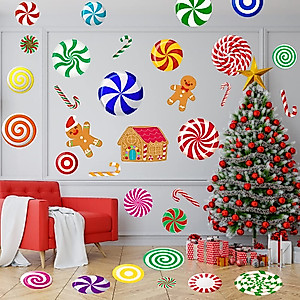 DIYDEC 70PCS Peppermint Floor Decals Stickers, Self-Adhesive Christmas Candy Party Wall Floor Stickers Decals for Christmas Floor Candy Land Decoration