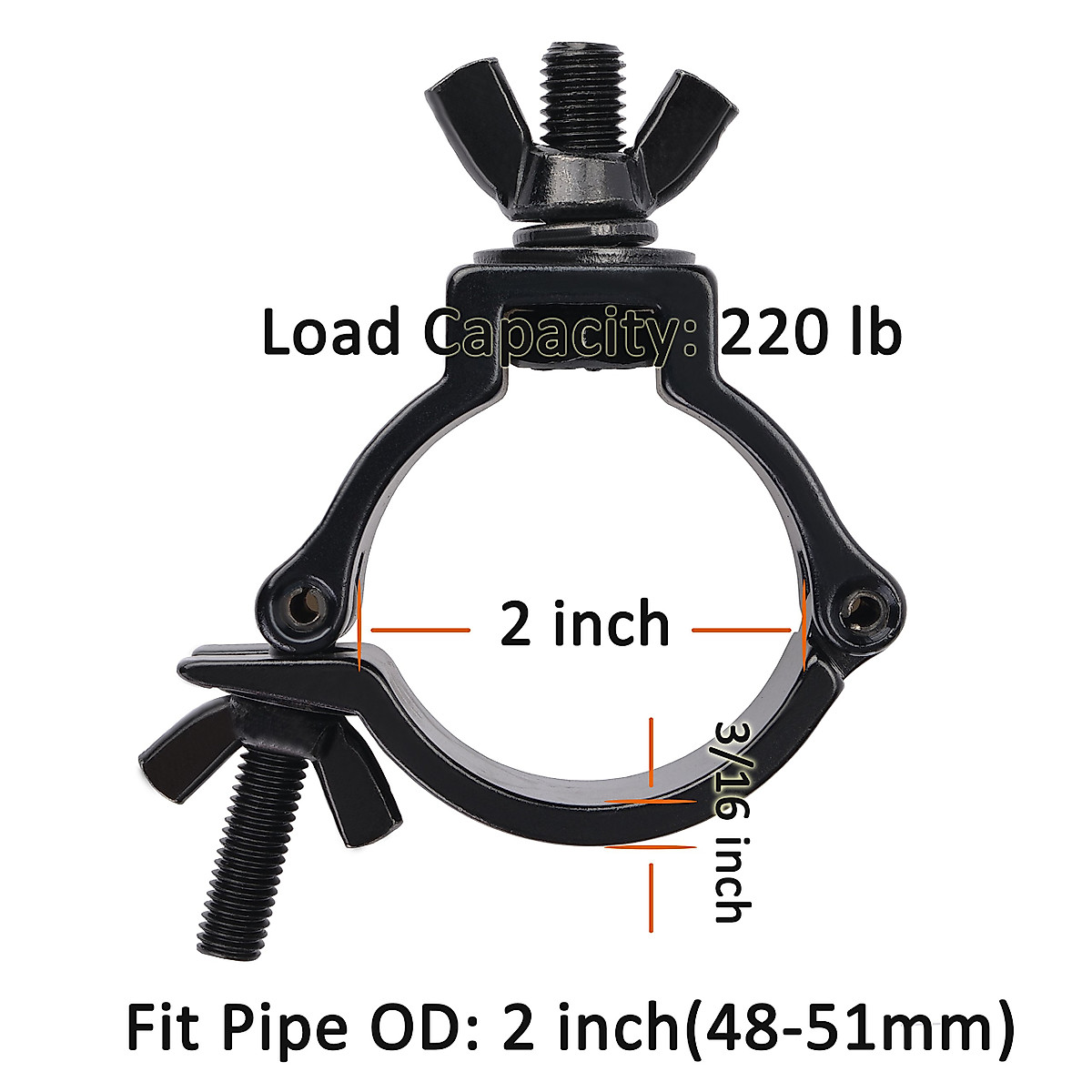 6 Pack Heavy Duty Aluminum Stage Lighting Mount (Black) 2 Inch Clamp for Moving Head Light/Par Light/Spotlight, Fits 48-51mm OD Tubing/Pipe, Max Load 220lbs