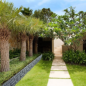 Covoeak Garden Edging Flower Border Fence Plastic Imitation Stone Brick for Decorative Outdoor Lawn Patio Courtyard (6 Pack, Gray)