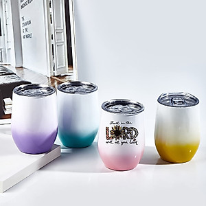 BetterSub 4 Packs 12oz Sublimation Wine Tumbler Cups Double Wall Insulation Stainless Steel Tumbler Blank Gradient Colors Coffee Cup with Lid, Metal Straw, Brush, Display Box