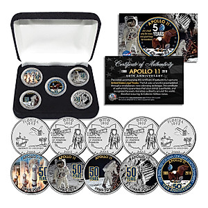 Apollo 11 50th Anniversary Man on Moon Statehood Quarters 5-Coin Set with Box