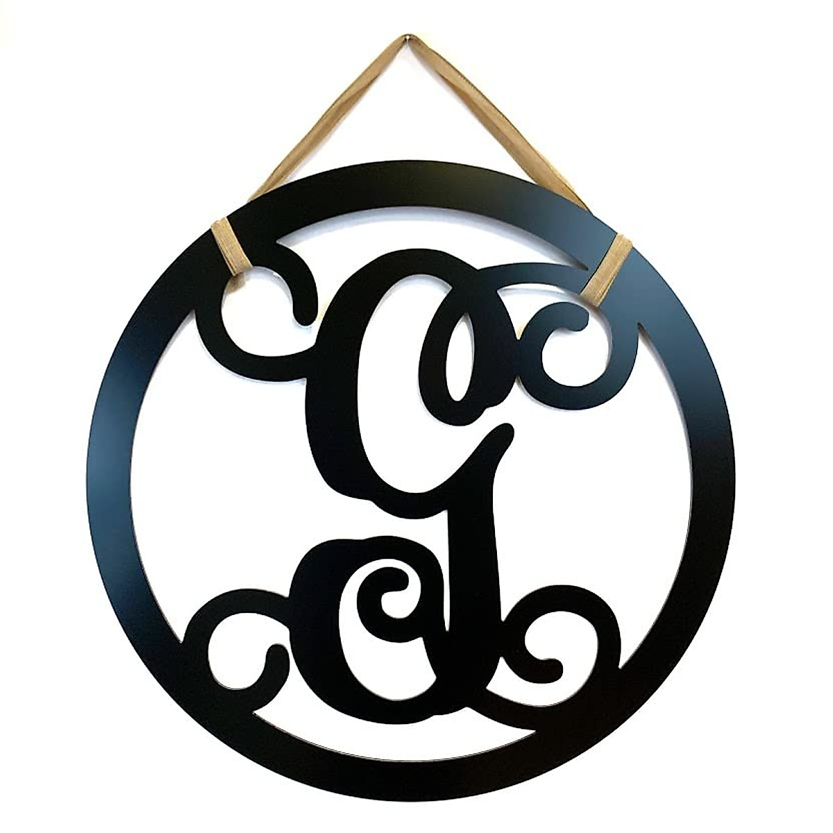 PK Décor Initial Decor for Wall, Metal ACM Initial Sign for Home, 24 inch Script Font, Weatherproof Outdoor Decor, Single Letter Circle Monogram Wreath, QUICK