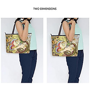 Bolaz Tote Bag with Zipper for Women Chinese Dragon Phoenix Handbags Pockets Shoulder Bag Work Large Travel Office Business