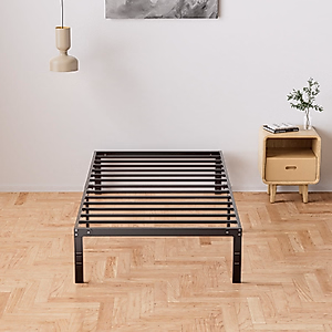 DUMOS Bed Frame - Twin Size Metal Platform Bed Frame Mattress Foundation with Steel Slat Support, No Box Spring Needed, Storage Space Under Frame, Easy Assembly, Black