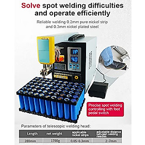 RCBDBSM Battery Spot Welder, Pulse Spot Welding Machine for 18650 14500 Lithium Battery Pack Building, 3.6 KW Pulse Magnetic Detachable Telescopic Arm Battery Spot Welder