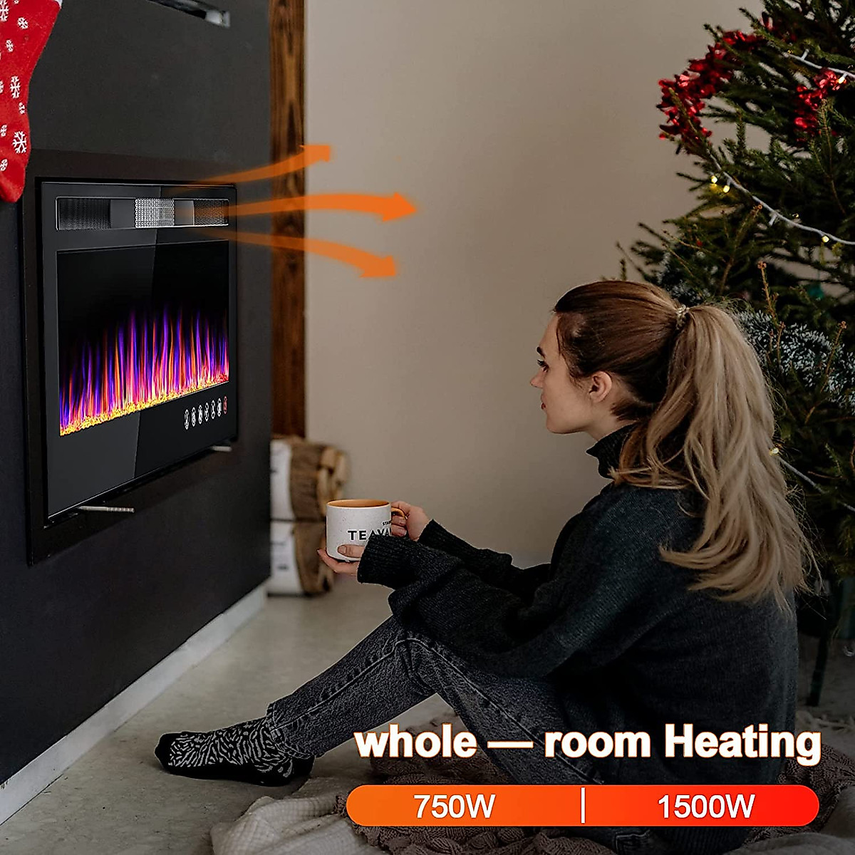 Frhlozdx 42 Inch Electric Fireplace in-Wall Recessed and Wall Mounted Fireplace,Linear Fireplace with Multicolor