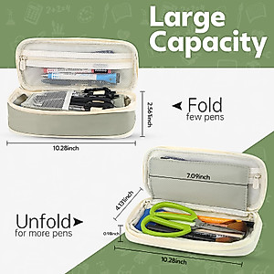 HESEE Pencil Case, Large Capacity Aesthetic Pencil Cases with Durable Zipper, Big Stationery Pencil Pouch for Women & Men, Adults Portable Storage Organizer Bag for College, office, Travel (Green)