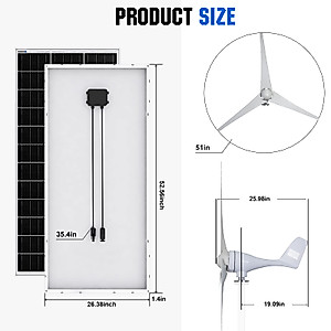 ECO-WORTHY 800W Solar Wind Power Kit: 1x 400W Wind Turbine Generator with Hybrid Controller + 2X 195W Mono Solar Panel for Home/RV/Boat/Farm/Street Light and Off-Grid Appliances