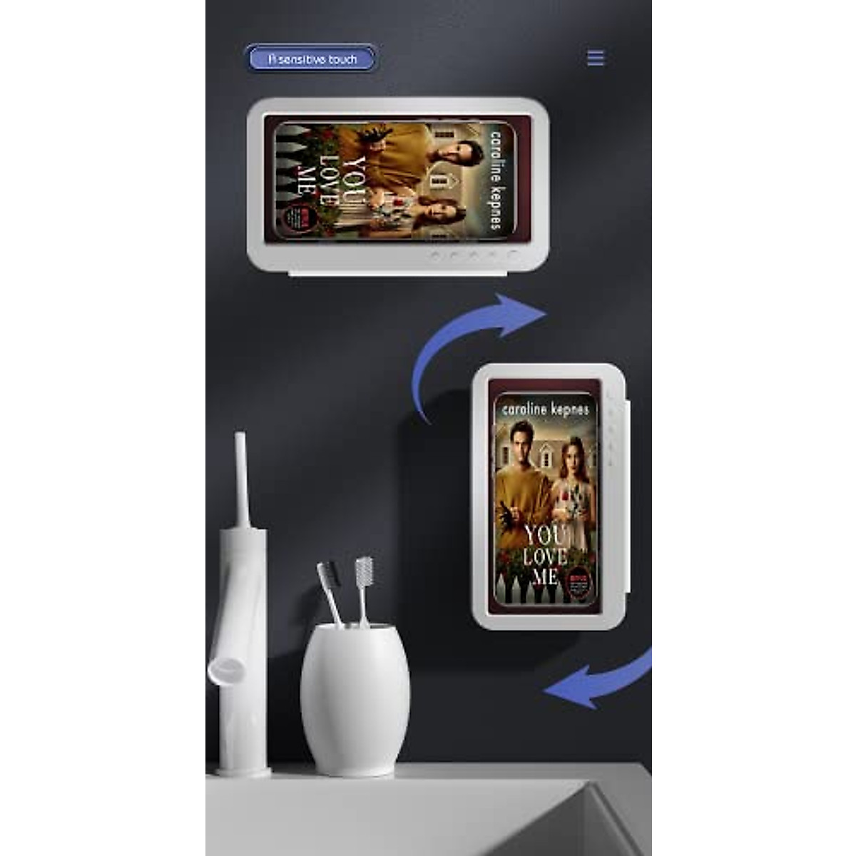 Profitsrollin Waterproof Shower Phone Holder,360° Rotation Shower Phone Case, Anti-Fog High Sensitivity Cover Mount Box for Bathroom Wall Mirror Bathtub Kitchen, Universal Phones Under 7 inch (White)