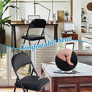 7 Pack Black Metal Folding Chair with Large Padded Seats Foldable Comfortable Event Chair with Steel Frame Metal Stackable Chairs for Outdoor Events Office Wedding Party, 330lbs Capacity