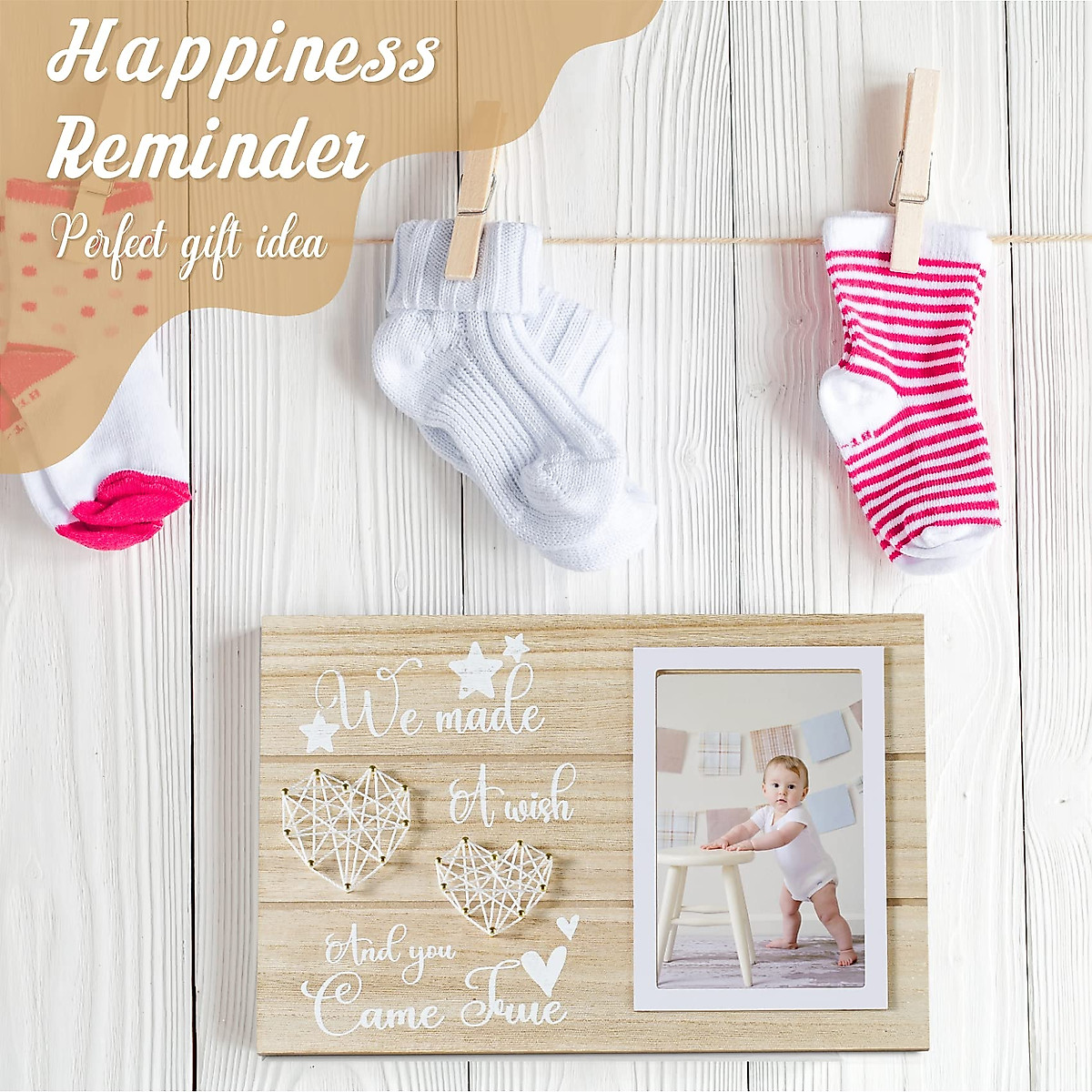 Baby Picture Frame, Ideal Gift for Expecting Parents, Baby Shower, Gender Reveal Party, Baby Nursery Decor New Baby, New Mom, Dad, Adoption Gifts, 4 x 6 Inches (We Made A Wish, And You Came True)