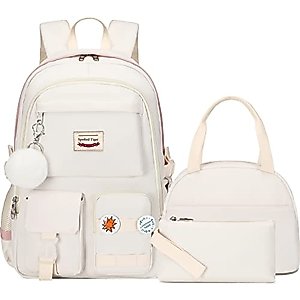 Spotted Tiger School Backpack for Girls Backpack with Lunch Box Anime Bookbag School Bag Kawaii Backpack Set for Teen Girls (White)