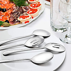 LIANYU 3 Serving Spoons, 3 Slotted Serving Spoon, Stainless Steel Party Buffet Catering Dinner Banquet Serving Spoons, 8 3/4 Inch, Mirror Finish, Dishwasher Safe