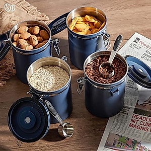 RODDEN Airtight Coffee Canister 22OZ Stainless Steel with Date Tracker, Measuring Scoop, CO2 Releasing Valves, Kitchen Food Storage Contanier, 1800ml