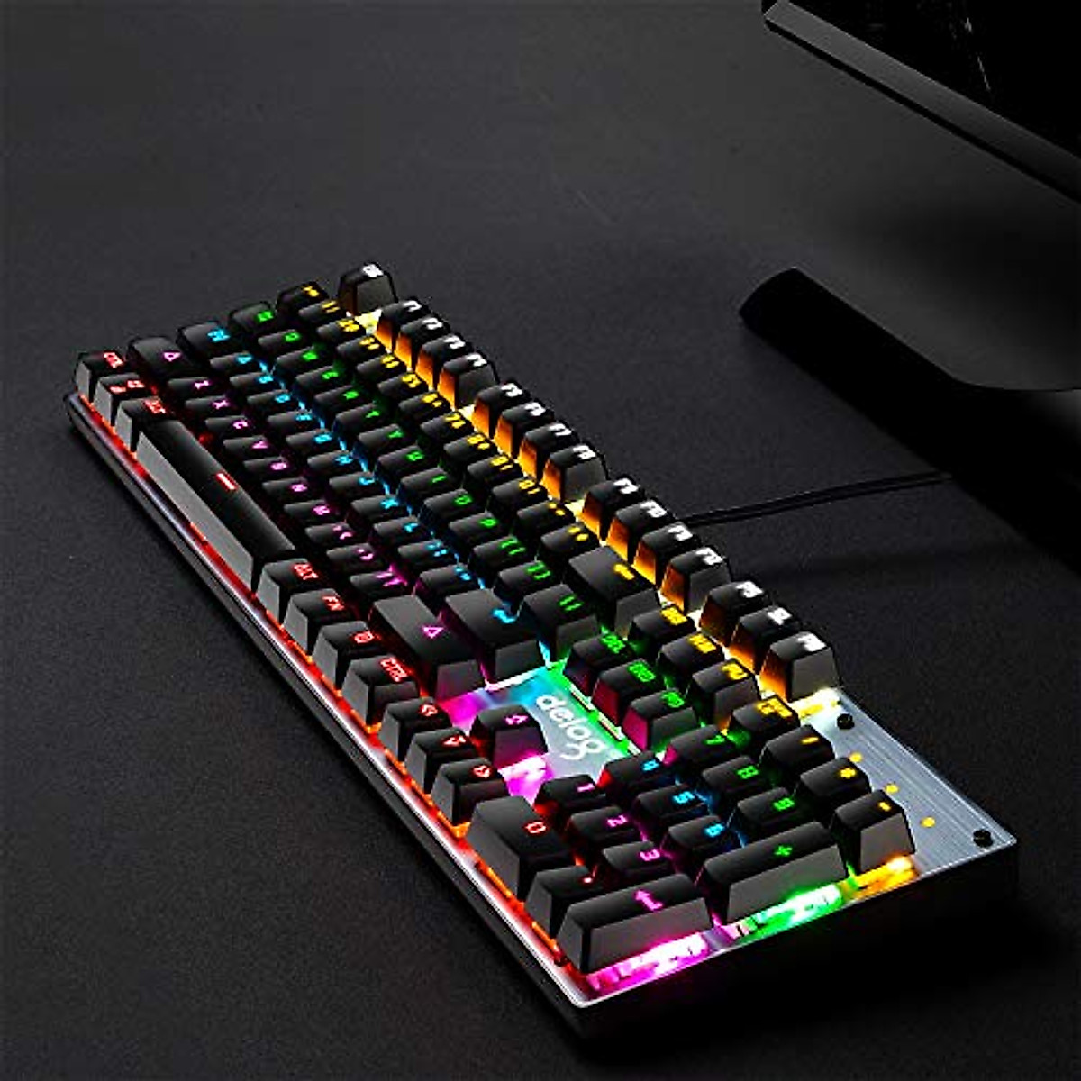 FELICON Gaming Keyboard, 104 Keys Ultra-Slim Rainbow Backlit Wired Keyboard with Blue Switches,Durable ABS Keycaps/Anti-Ghosting/Spill-Resistant Mechanical Keyboard for PC Mac Xbox Gamer
