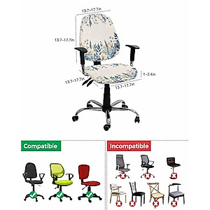 Christmas Office Chair Cover 2 Piece, Stretch Elastic Computer Desk Rotating Chair Seat Back Covers, Xmas Eucalyptus Stretchable Chair Slipcover Protectors Cover Winter Snowflake Farmhouse Flower