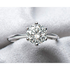 WOAINI 0.5-3 Carat Moissanite Ring, Platinum Plated Sterling Silver Round Cut Solitaire Ring for Women, Engagement, Promise, Wedding