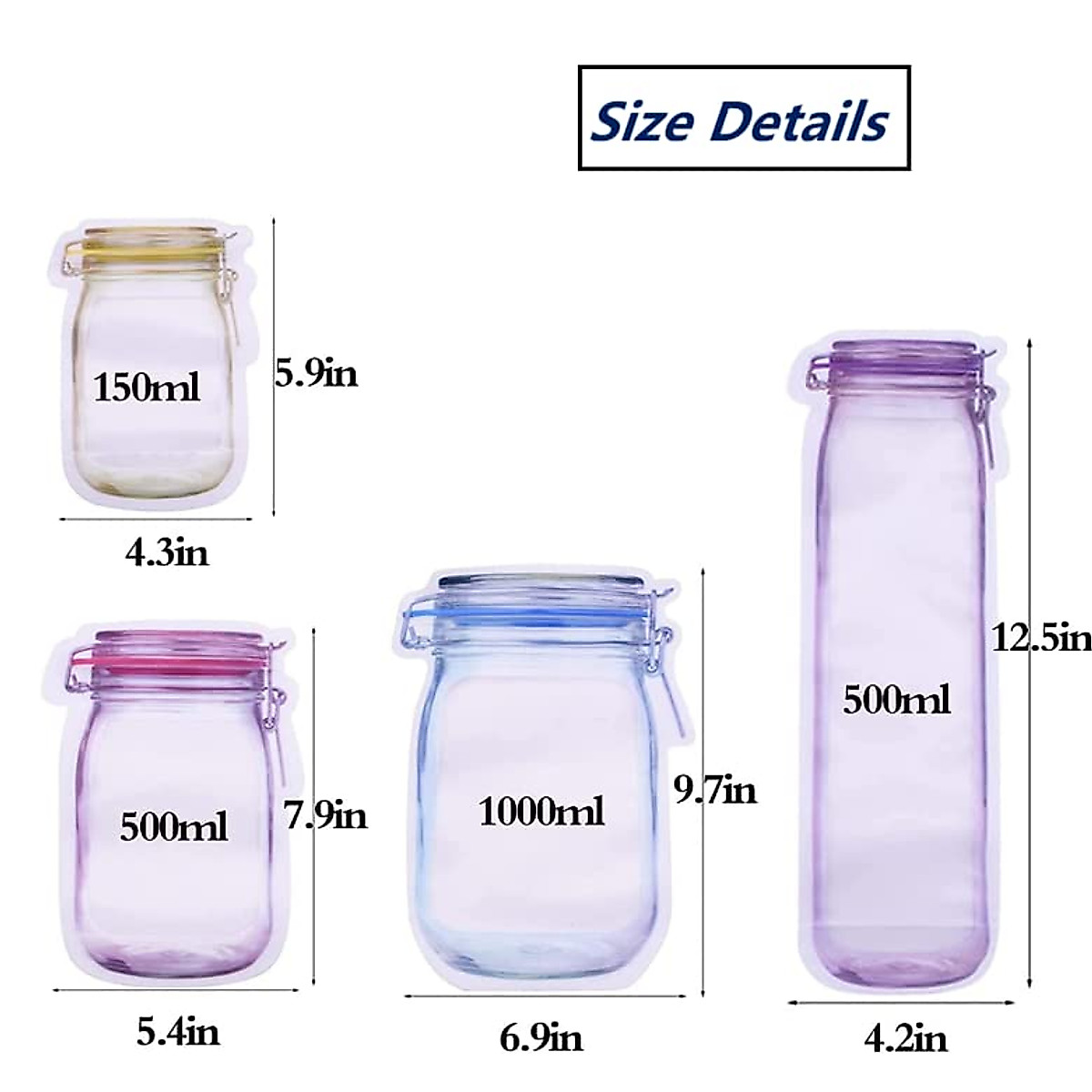 Reusable Mason Bottle Ziplock Bags,Multi-Size Fresh Leak Proof Food Storage Sandwich Bags Ziplock Bags,Hubosale Food Storage Bags, Suitable for Kitchen Camping Travel Office (20pcs)