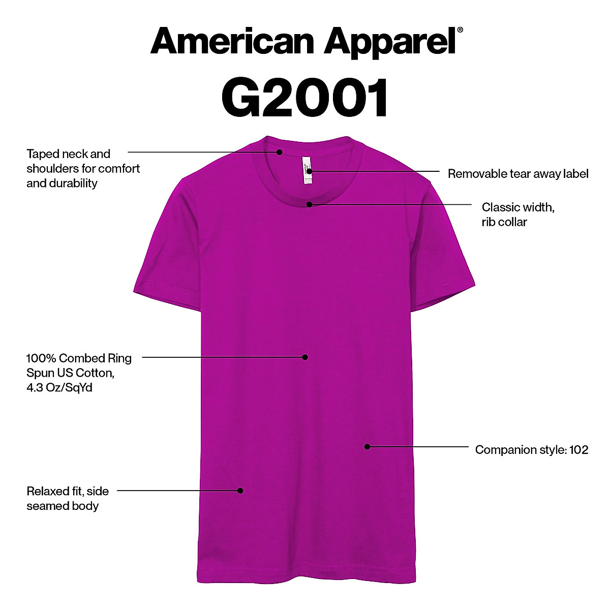 American Apparel Fine Jersey T-Shirt, Style G2001, Multipack, Powder Blue (2-Pack)