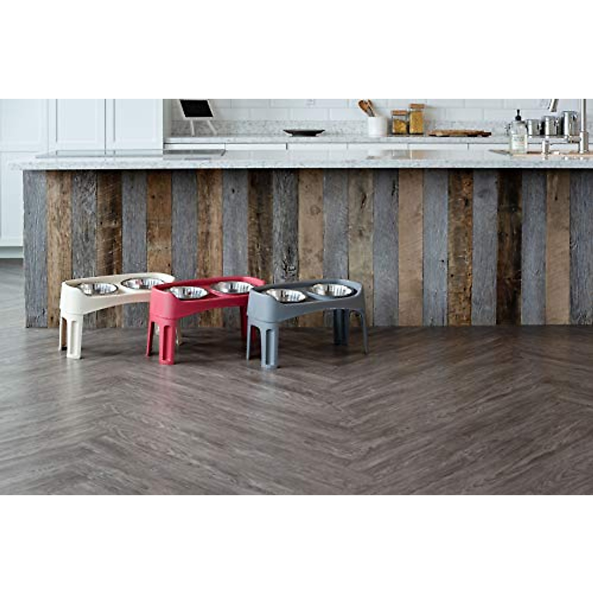 IRIS USA Large Elevated Pet Feeder with Attachable Legs and 2 Stainless Steel Bowls, For Small to Large Dogs Cats with 2 Quart Bowls and 12"H Legs Raised Pet Feeding Station, Dark Gray