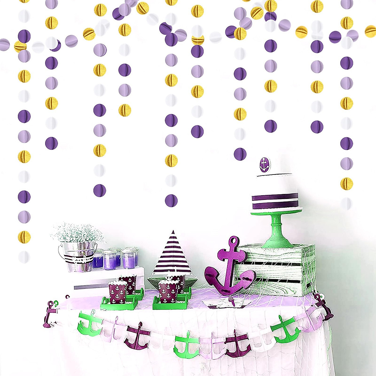 Purple-Lavender White-Gold Party-Decorations Paper Garland - 39ft 3D Graduation Hanging Streamers Banner,Birthday Wedding Anniversary Baby Shower Bachelorette Valentine Day Backdrop Decor Burgleda