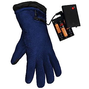 ActionHeat AA Battery Operated Heated Gloves for Men, Women - Weather Resistant Hand Warming Fleece Gloves w/Built-in Heating Panels for Winter, Snow Camping, Hiking, Arthritis Navy