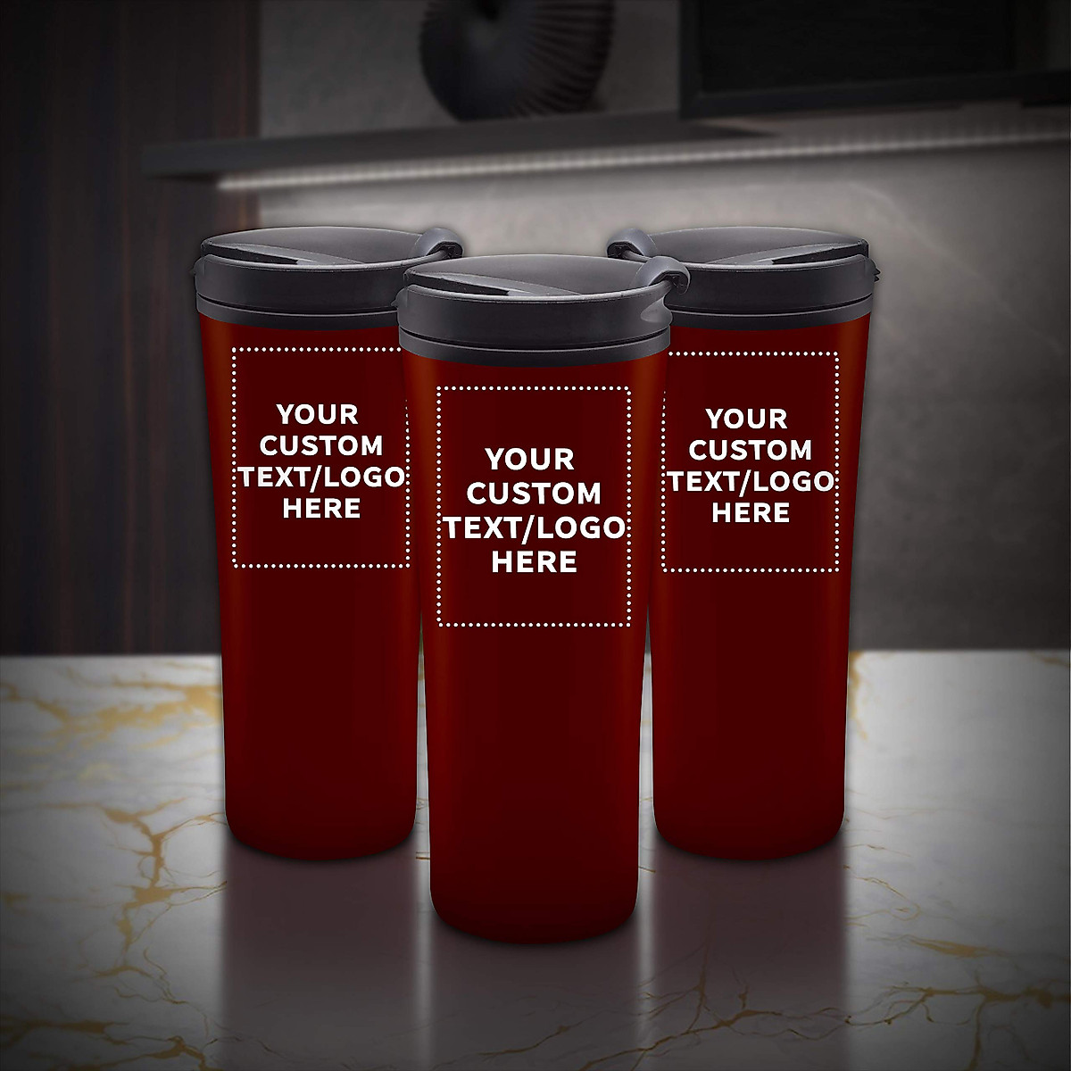 Personalized 16 oz. Asana Travel Mugs with Silicone Seal - 12 Pack - Custom Text, Logo - Red