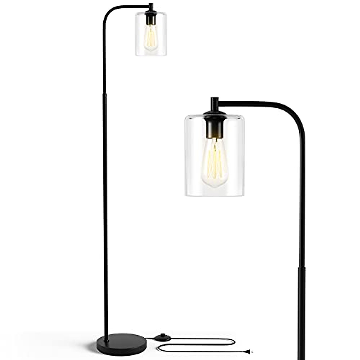 Tangkula Floor Lamp with Hanging Glass Shade, Modern Tall Pole Lamp with E26 Base & Foot Switch, Industrial Standing Tall Lighting for Home Office (Bulb Not Included) (Black)