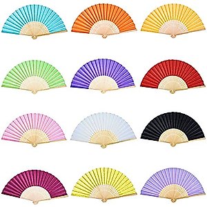 Wpxmer 12 Pack Multicolor Handheld Folded Fan Bamboo Folding Paper Hand Held Fans for Wedding Party and Home DIY Decoration