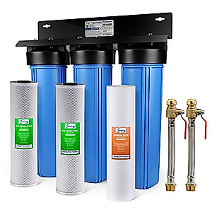 iSpring WGB32B 3-Stage Whole House Water Filtration System w/ 20” x 4.5” Fine Sediment and Carbon Block Filters and 3/4'' Push-Fit Stainless Steel Hose Connectors