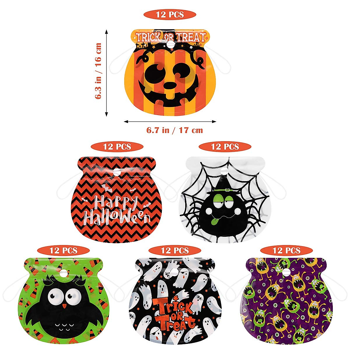 Amosfun 72pcs Halloween Drawstring Treat Bags - Trick or Treat Party Goodie Bags Large Size Candy Bags Halloween Party Favors